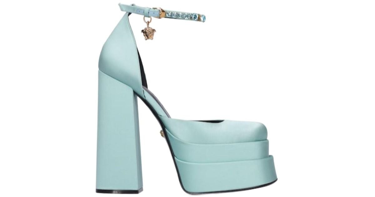 Versace Waterproof Table Satin High Heels in Blue | Lyst UK