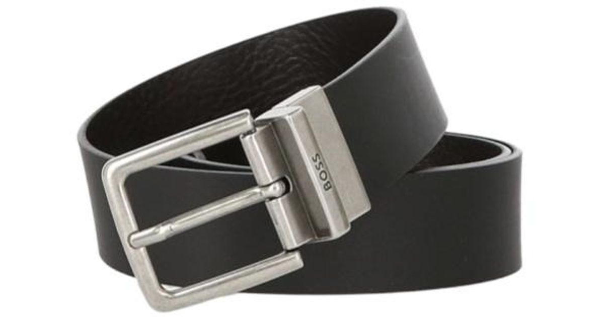 BOSS Logo-Engraved Faux-Leather Belt in Black for Men | Lyst