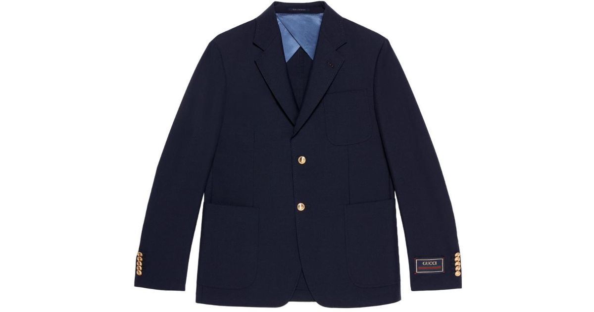 Gucci Logo-Patch Suit Jacket in Blue for Men | Lyst