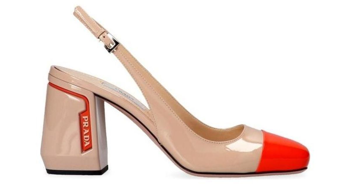 Prada Logo Decoration Patent Leather High-Heeled Sandals in Pink | Lyst