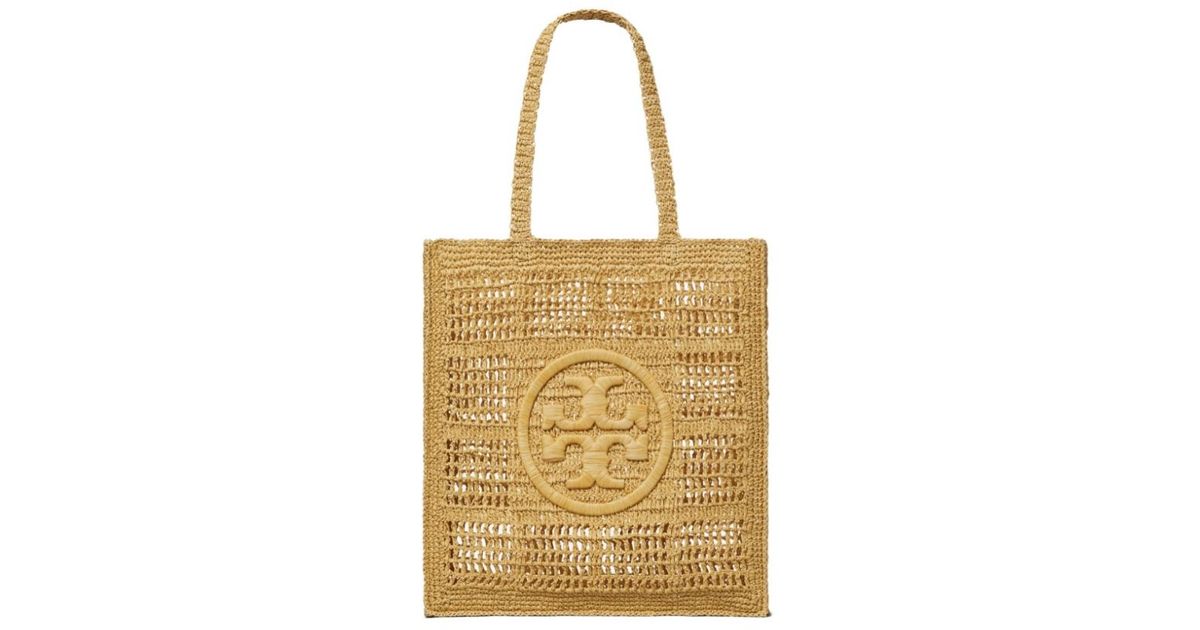 Tory Burch Logo Embroidered Woven Tote Bag in Natural | Lyst