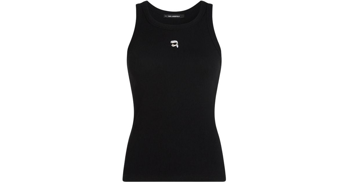 KARL LAGERFELD Ikon Ribbed Tank Top in Black | Lyst UK