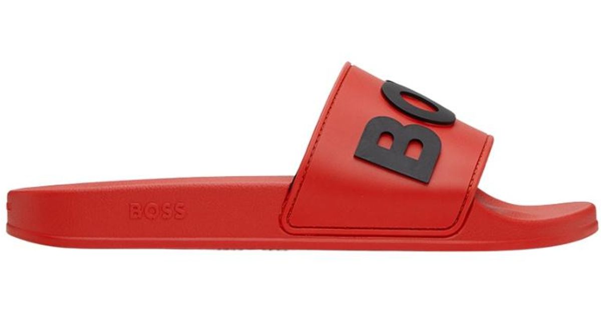 BOSS Logo-Appliqué Sliders in Red for Men | Lyst