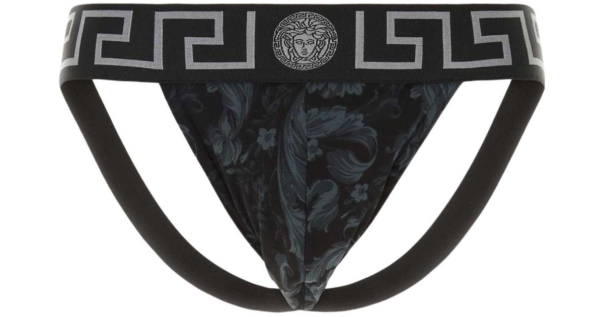 Versace Barocco Stretch-Cotton Jockstrap in Black for Men | Lyst