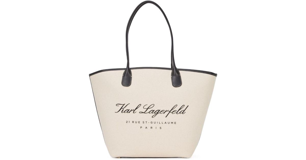 Karl Lagerfeld Medium Hotel Karl Canvas Tote Bag in Natural | Lyst