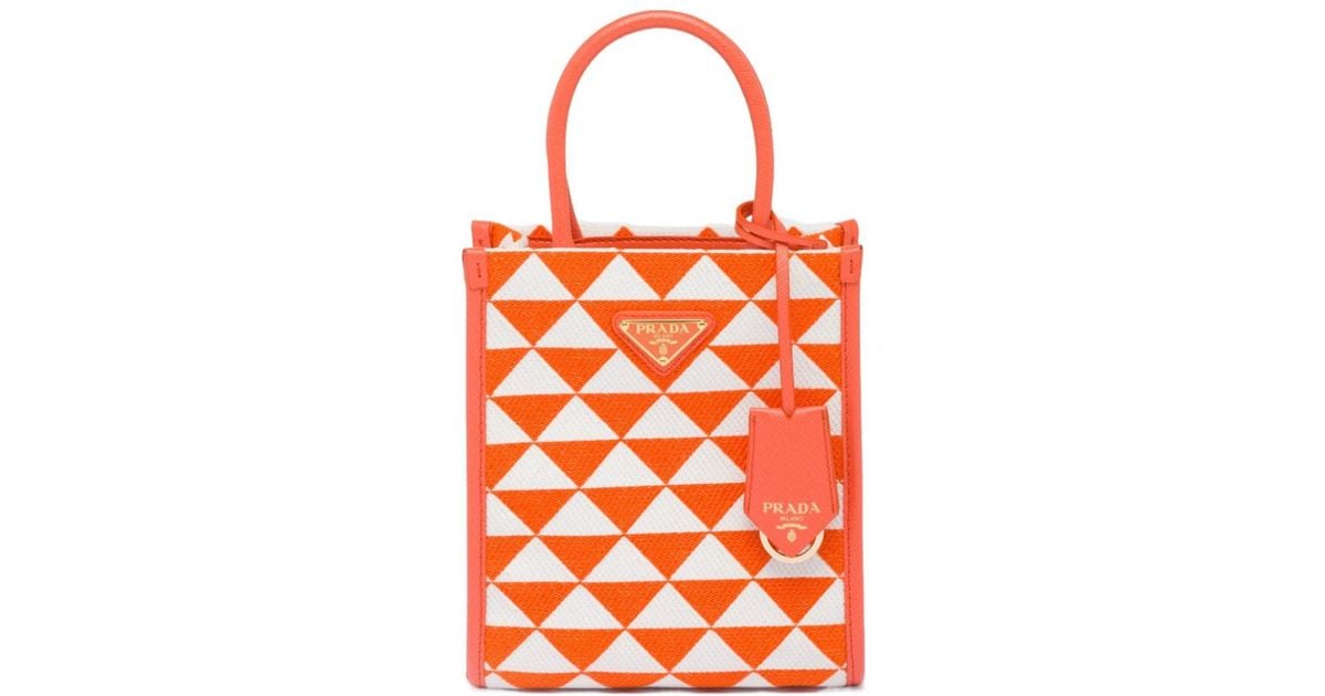 Prada Logo Detailed Monogram Tote Bag in Orange | Lyst