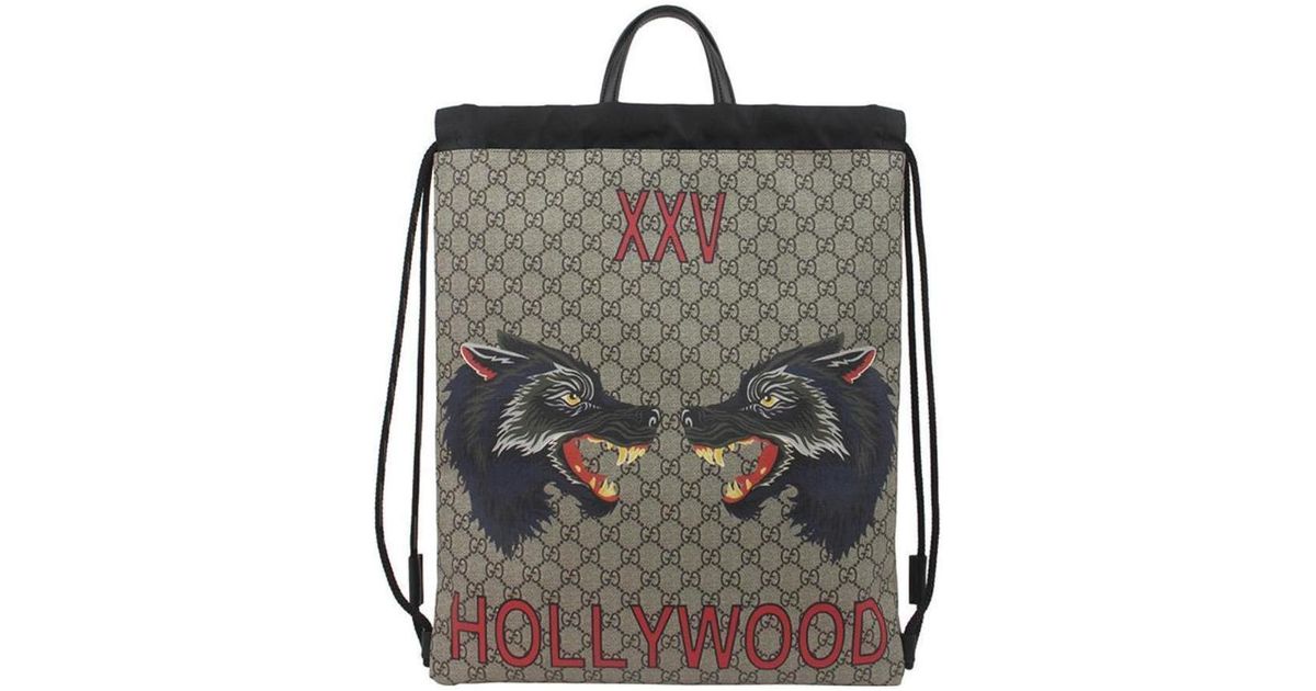 Gucci Wolf Alphabet Printed Handbag in Black for Men | Lyst