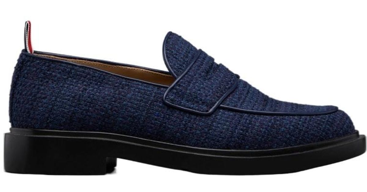 Thom Browne Tweed Penny Loafers in Blue for Men | Lyst