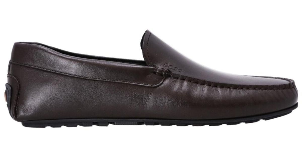 BOSS Logo-Debossed Leather Loafers in Black for Men | Lyst