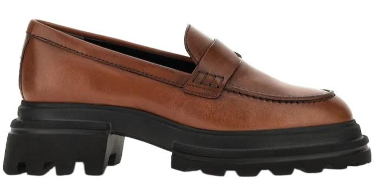 Hogan 50Mm Penny-Strap Leather Loafers in Brown | Lyst