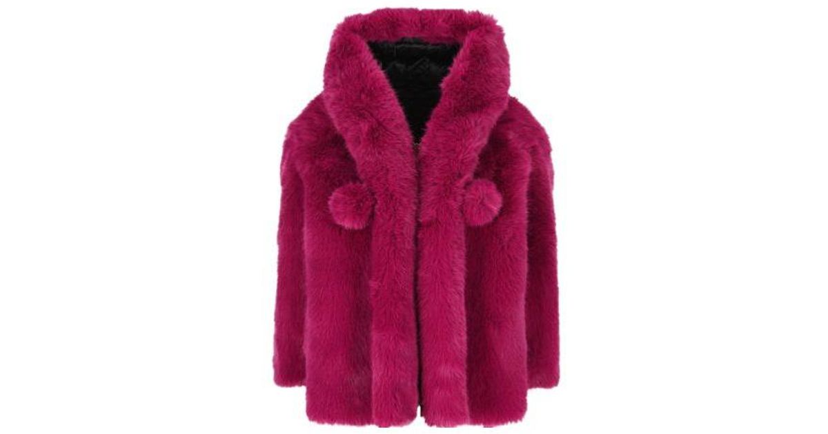 Moose Knuckles Faux Fur Hooded Coat in Red | Lyst