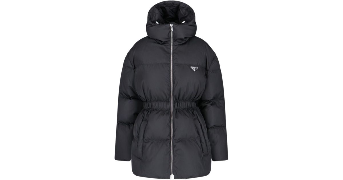 Prada Zipped Hooded Down Jacket in Black | Lyst