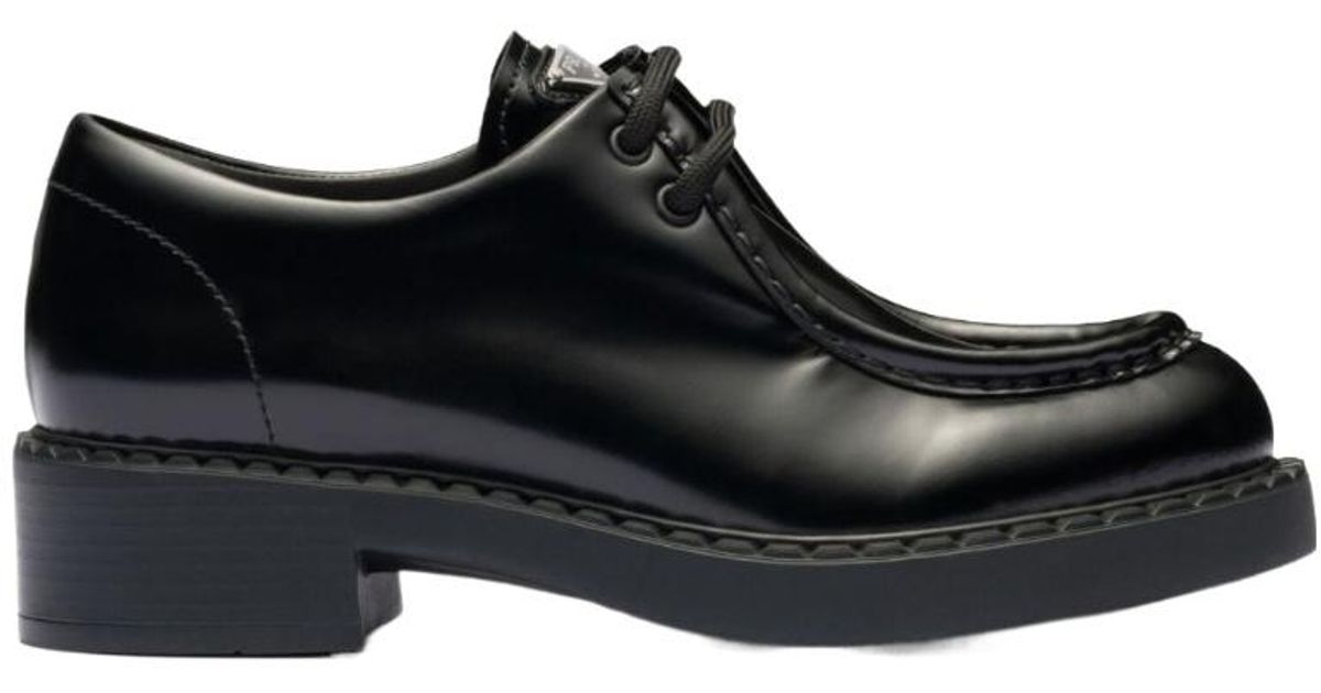 Prada Triangle-Logo Brushed Leather Shoes in Black | Lyst