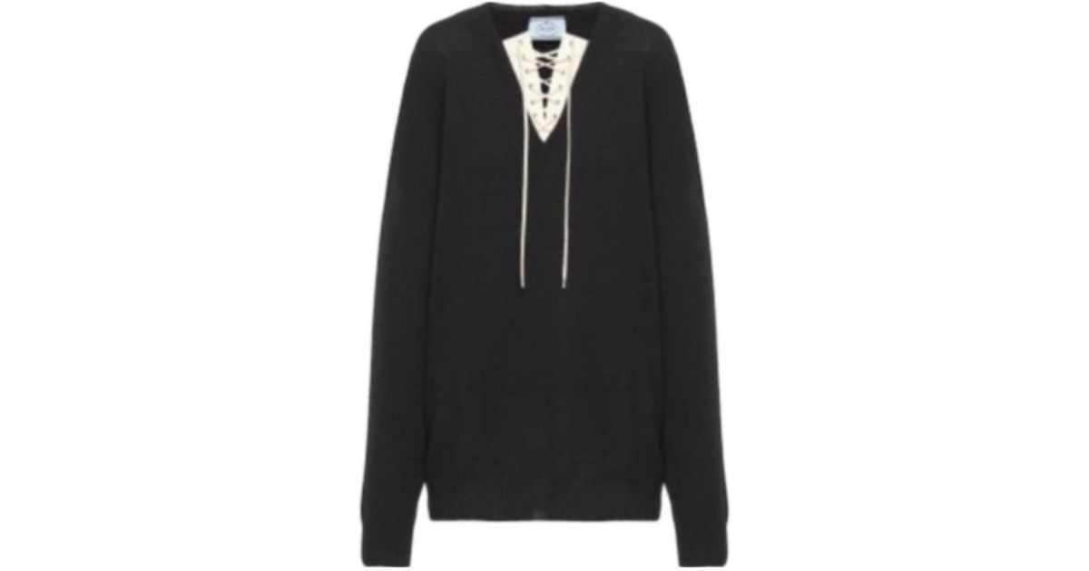 Prada Knit Pullover With Logos in Black | Lyst