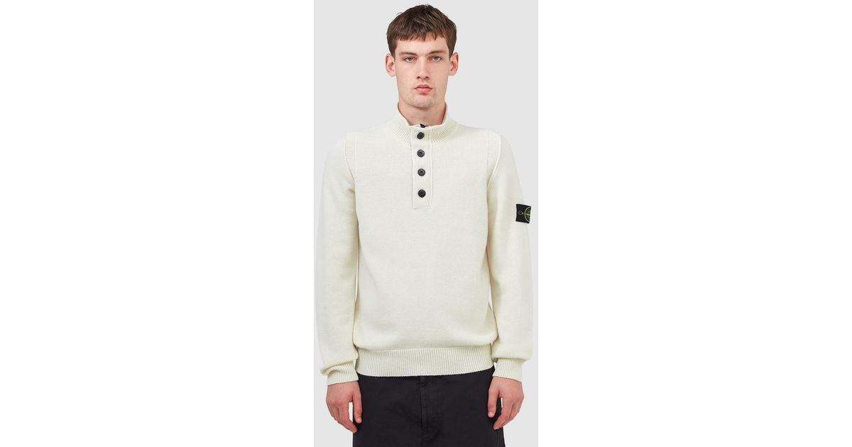 Stone Island Lambswool Half Button Sweater (Ivory in White for Men ...
