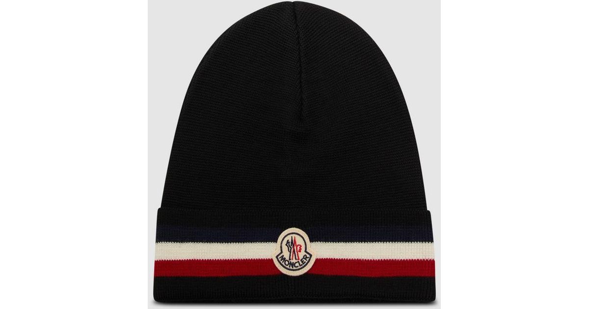 Moncler Tri Colour Beanie in Black | Lyst UK