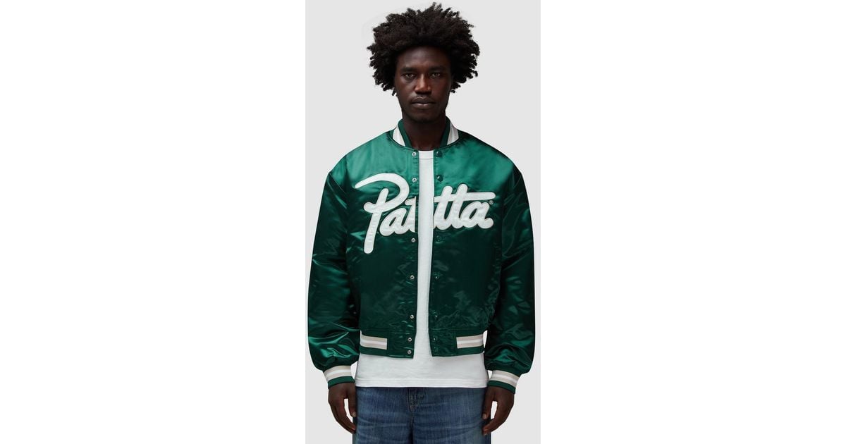 PATTA Script Logo Satin Varsity Jacket in Green for Men | Lyst UK