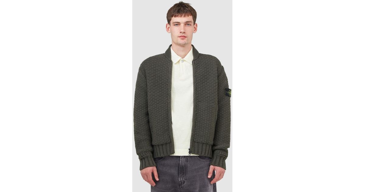 Stone Island Pure Wool Stitch Zipped Cardigan (Military in Green for ...