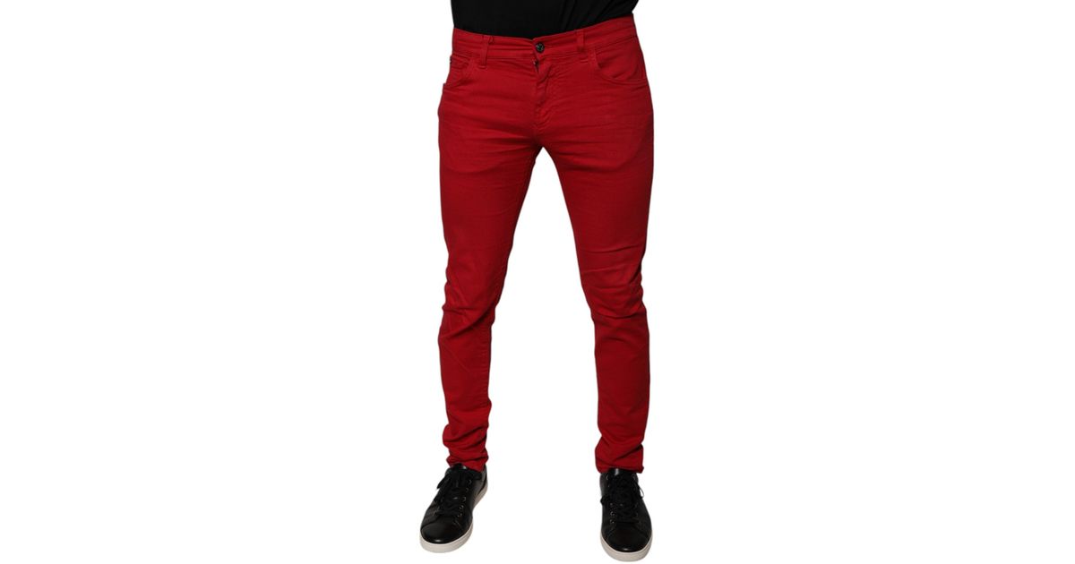 Dolce & Gabbana Red Crown Logo Cotton Skinny Denim Jeans for Men | Lyst