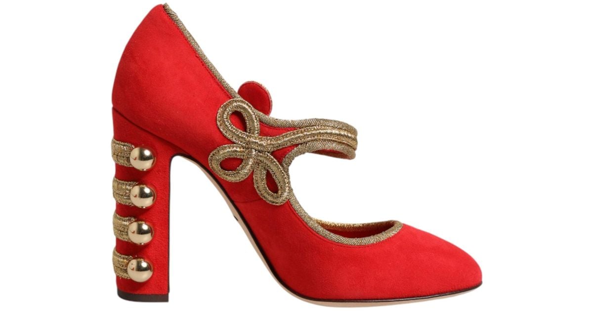 Dolce & Gabbana Red Embellished Mary Janes Pumps Shoes | Lyst UK