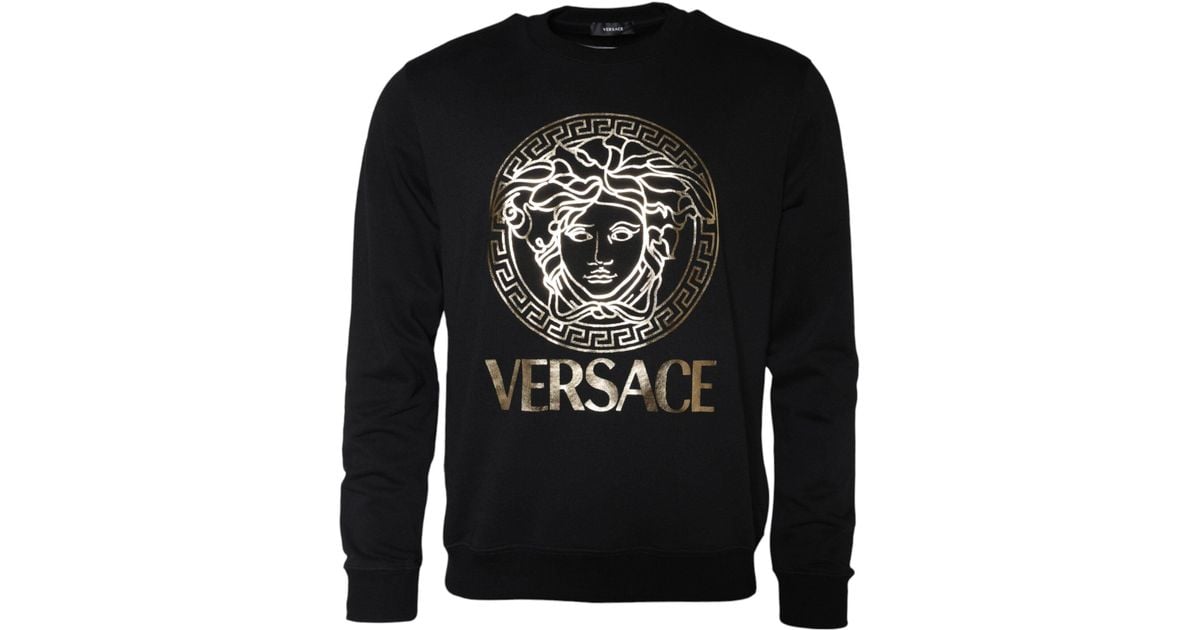 Versace Black Medusa Fleece Cotton Crew Neck Sweatshirt Sweater for Men ...