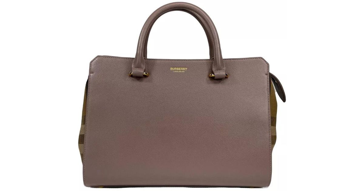 Burberry Small Banwell Leather Tote Bag Purse Grey Mink in Brown | Lyst