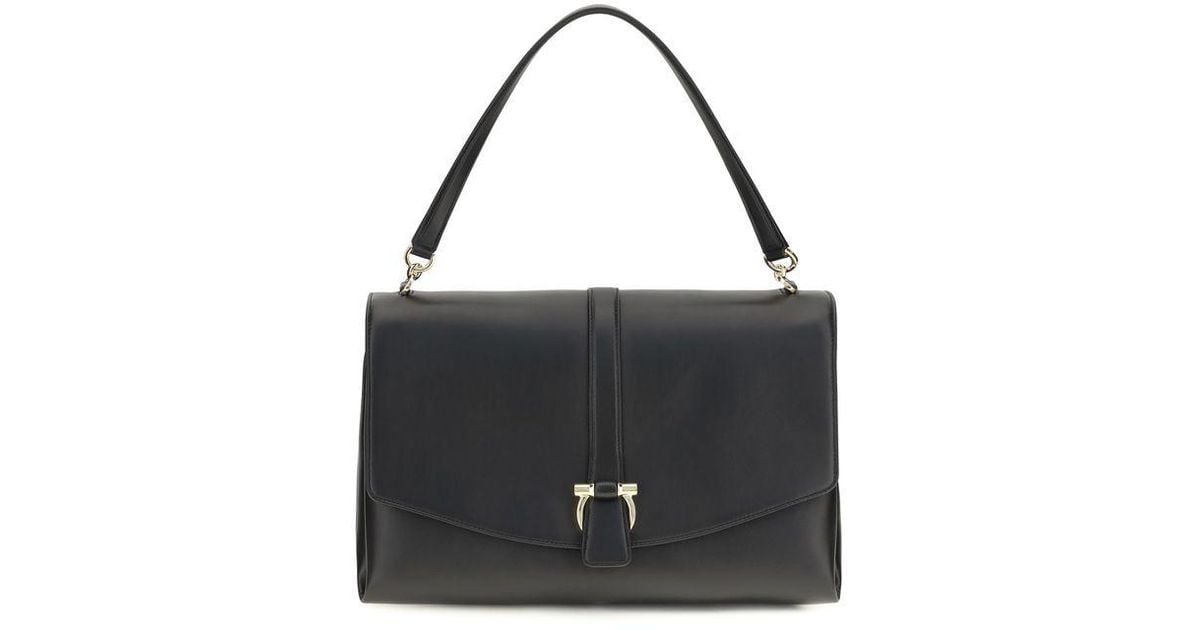Ferragamo Black Calf Leather Bos Taurus Shoulder Bag | Lyst UK