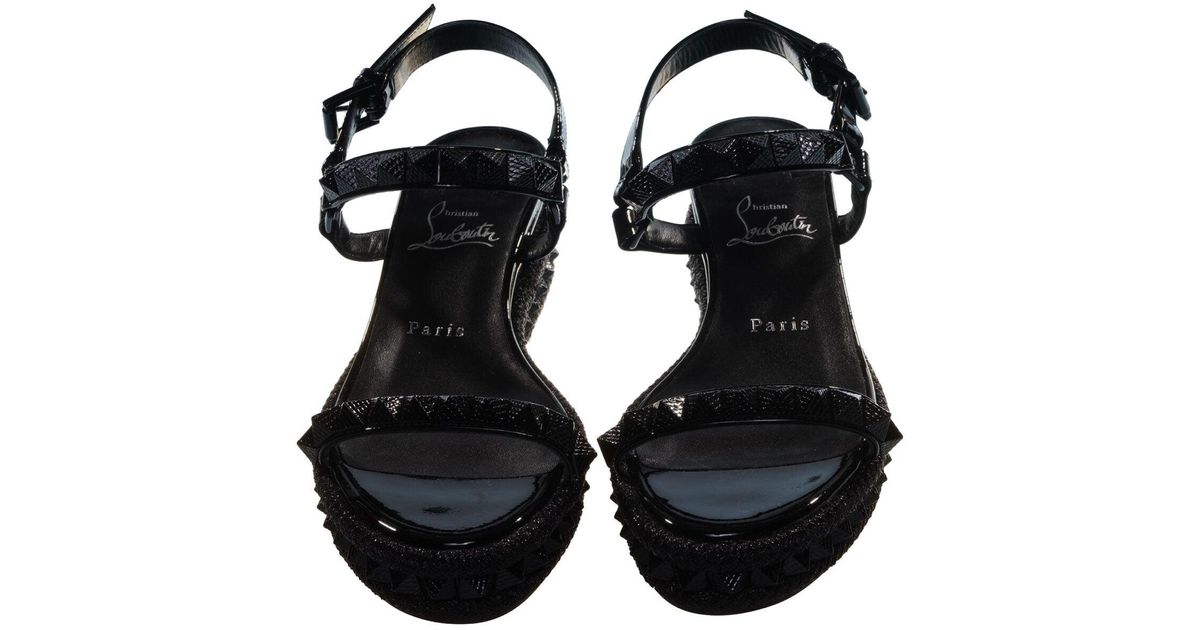 Christian Louboutin Pyraclou 60 Black Studded Platform Wedge Sandals | Lyst