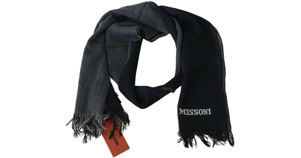 Missoni Black Striped Wool Unisex Neck Wrap Fringes Logo Scarf | Lyst UK