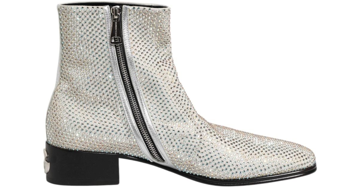 Dolce & Gabbana Rhinestone Ankle Boots in White for Men | Lyst UK