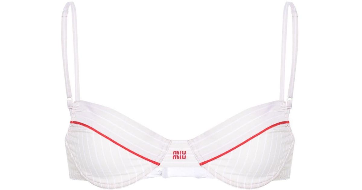 Miu Miu Striped Cotton Balconette Bra in Pink | Lyst