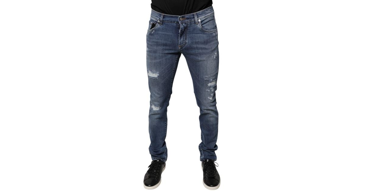 Dolce & Gabbana Blue Tattered Cotton Stretch Skinny Denim Jeans for Men ...