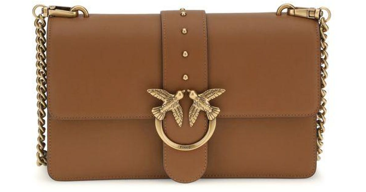 Pinko Brown Calf Leather Bos Taurus Shoulder Bag | Lyst UK