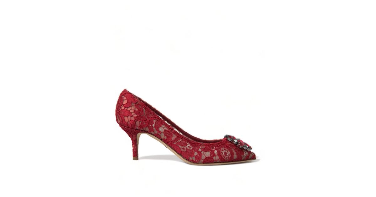 Dolce & Gabbana Red Taormina Lace Crystal Heels Pumps Shoes | Lyst