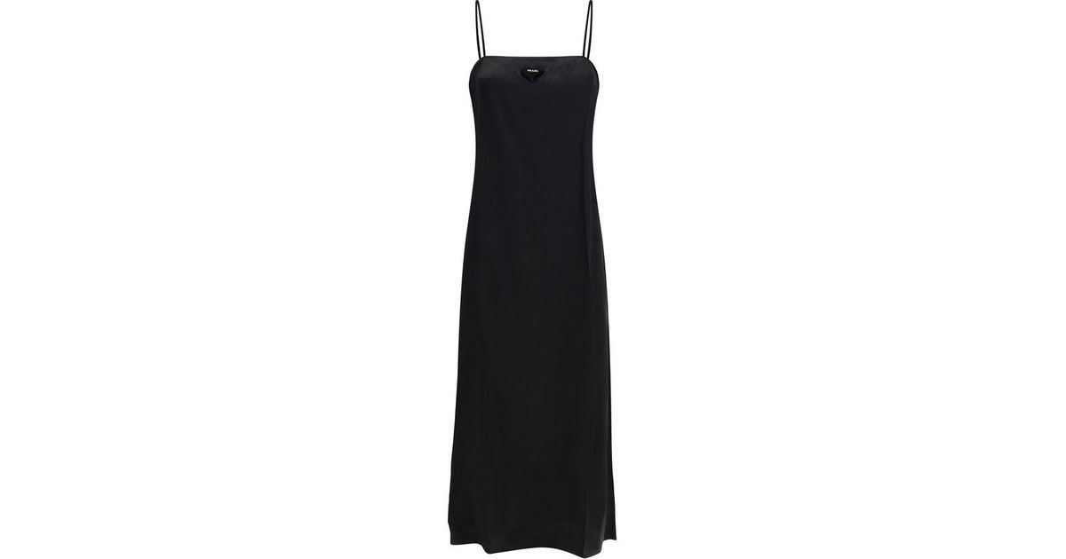 Prada Long Silk Slip Dress in Black | Lyst