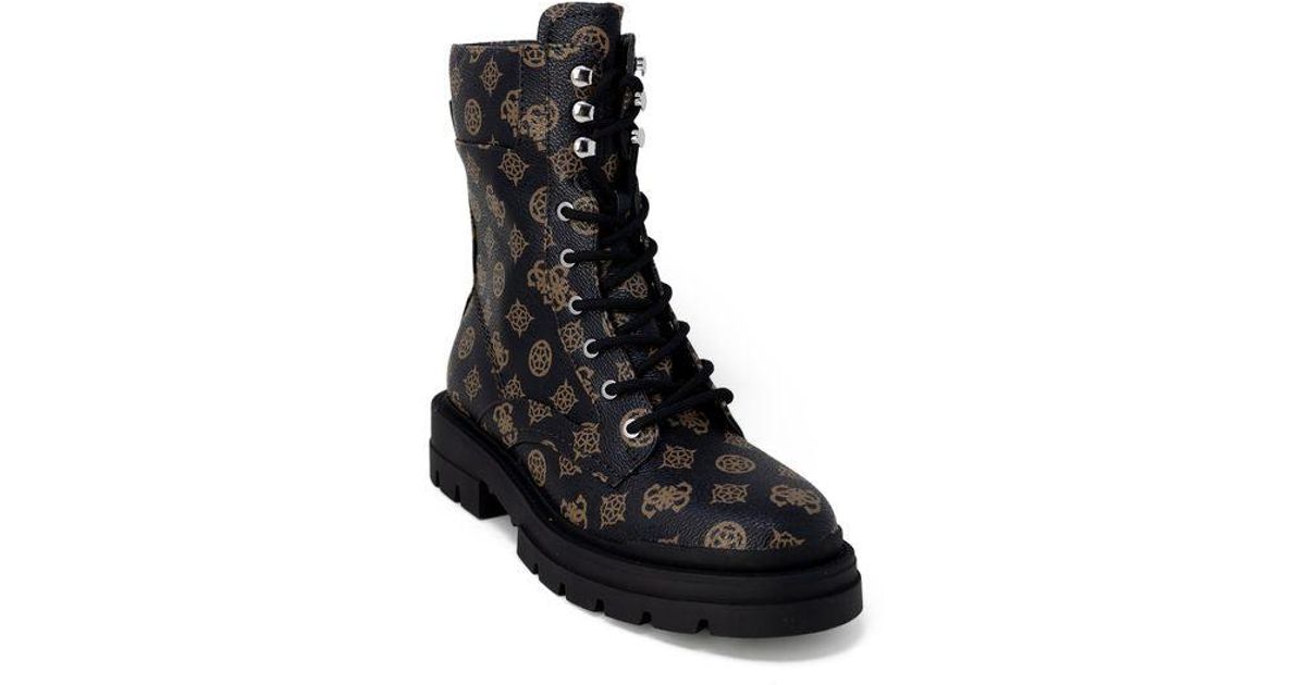 Guess Artificial Leather Lace-Up Boots in Black | Lyst UK