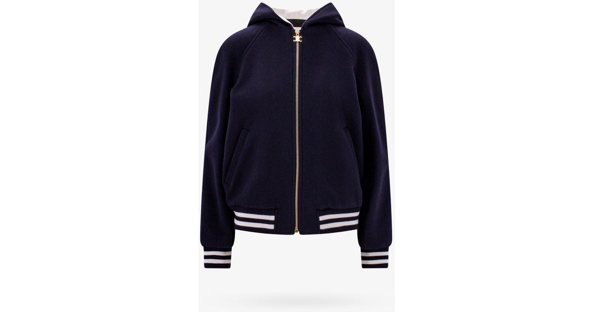 Celine 100% Cashmere Closure With Zip Ribbed Profile Jackets in Blue | Lyst