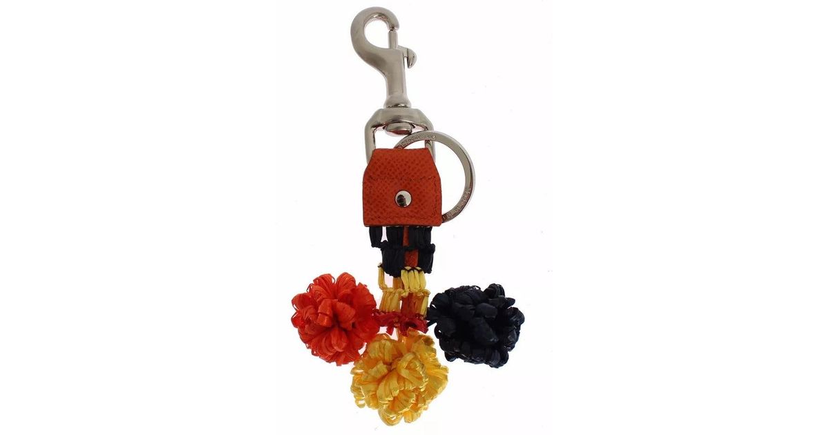 Dolce & Gabbana Raffia Leather Clasp Finder Keyring Keychain in Red | Lyst