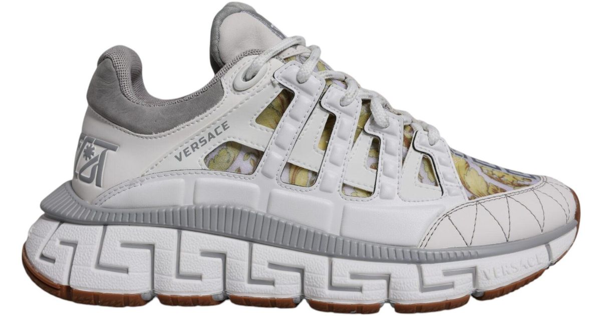 Versace White Trigreca Barocco Print Low Top Sneakers Shoes in Gray for ...