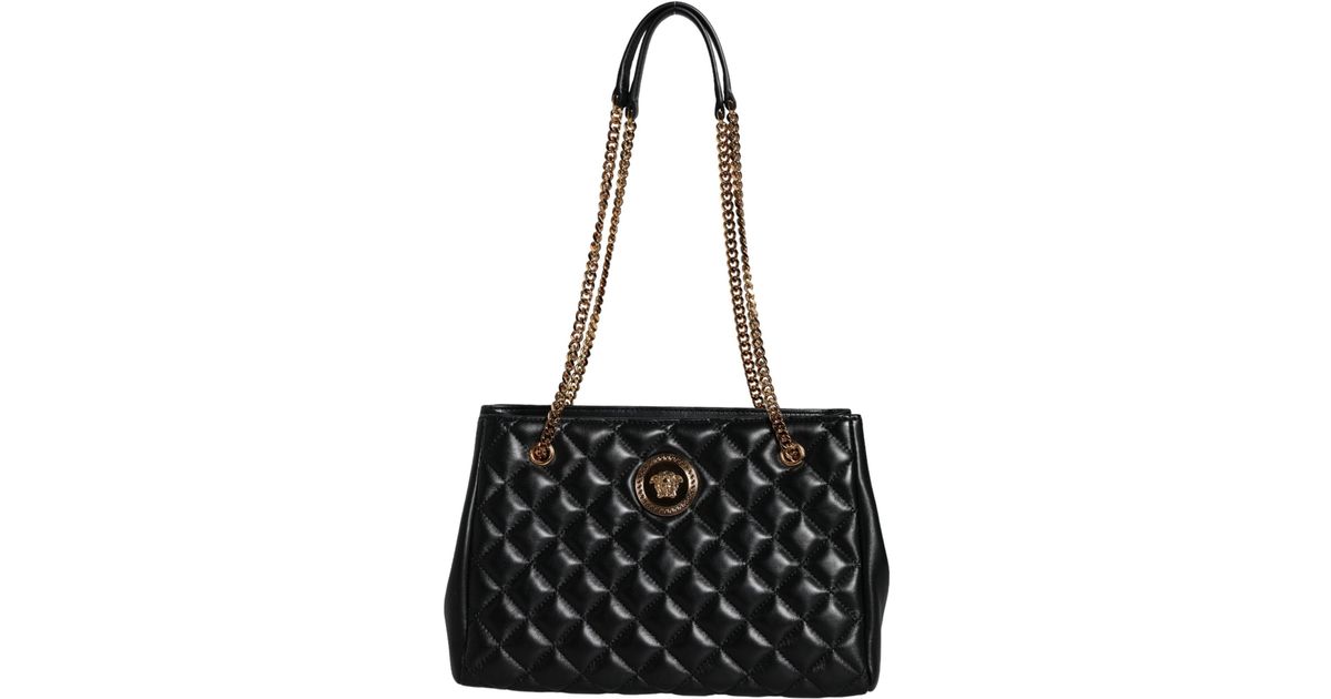 Versace Black Quilted Nappa Leather Shoulder Chain Strap Bag | Lyst