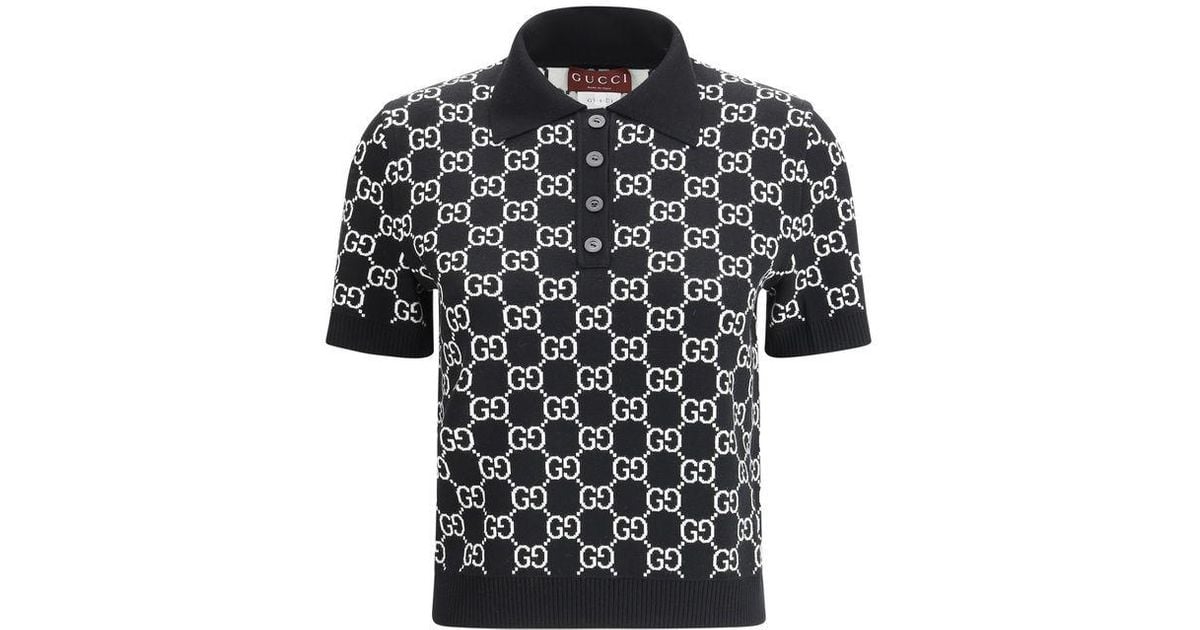 Gucci GG Wool Jacquard Polo Top in Black | Lyst UK