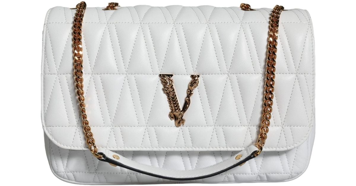 Versace Mini Nappa Leather Crossbody Shoulder Bag in White | Lyst
