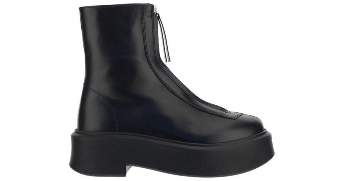 The Row Black Calf Leather Bos Taurus Ankle Boots | Lyst UK