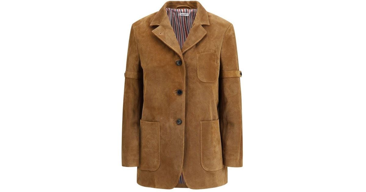 Thom Browne Beige Calf Leather Bos Taurus Coat in Brown | Lyst UK