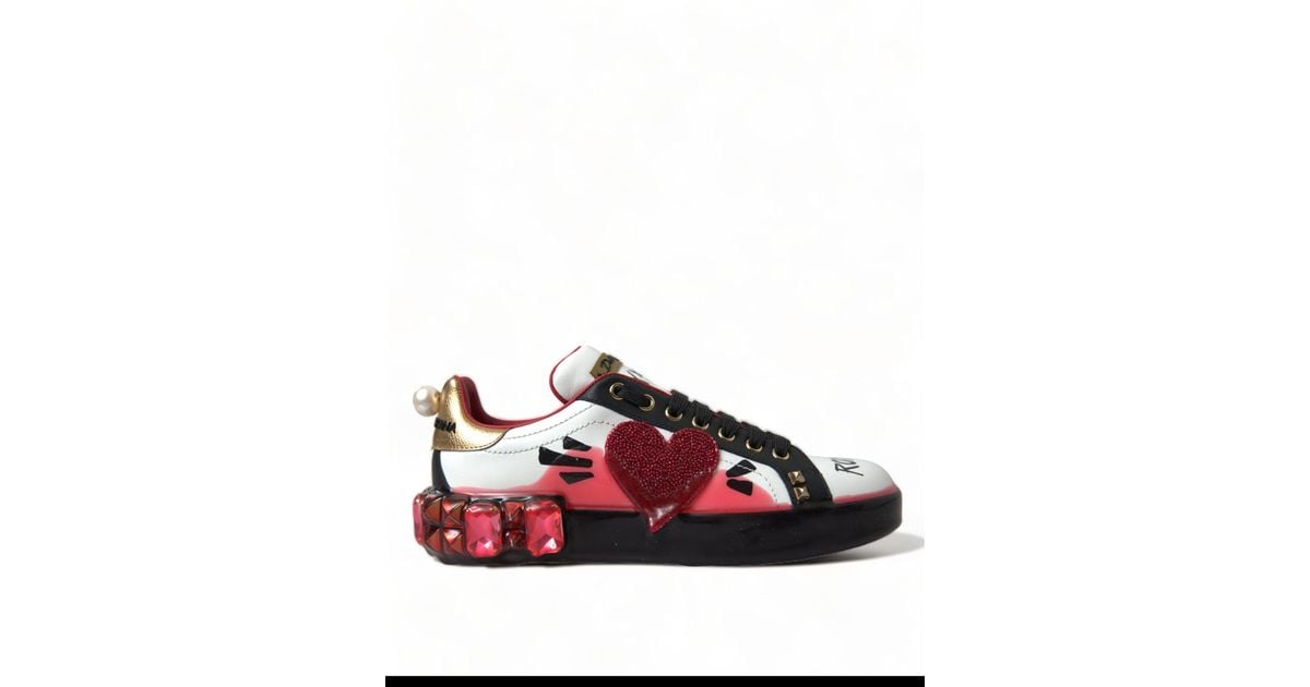 Dolce & Gabbana Elegant Portofino Crystal Sneakers in Red | Lyst