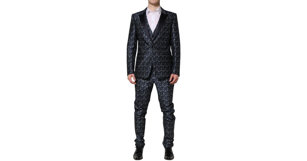 Dolce & Gabbana Blue Martini Star Jacquard 3 Piece Suit in Black for ...