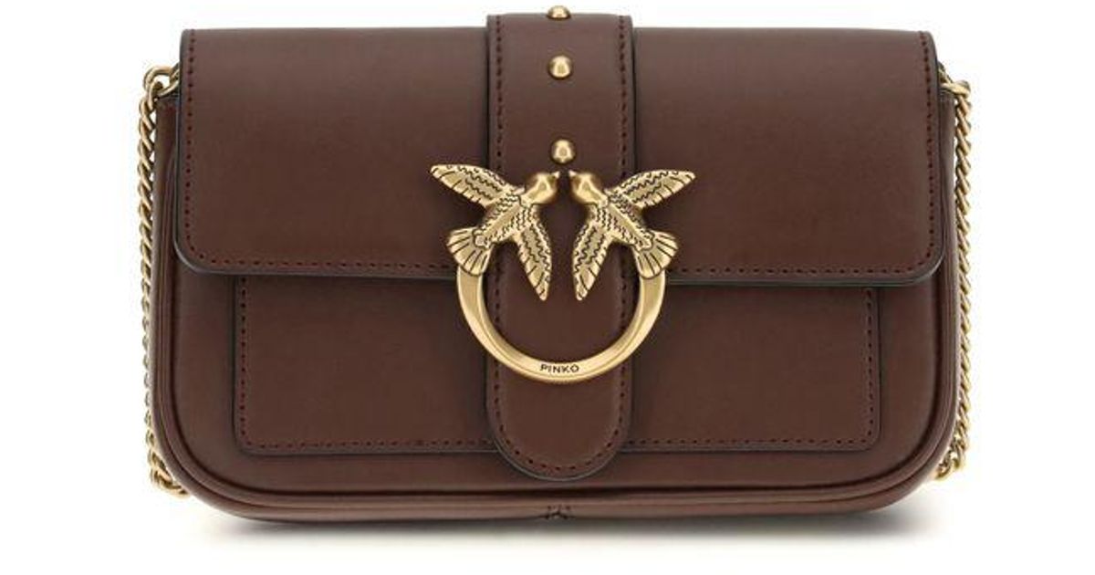 Pinko Brown Calf Leather Bos Taurus Shoulder Bag | Lyst UK