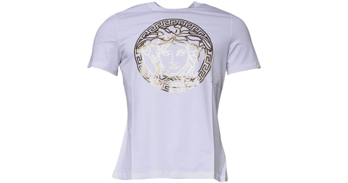 Versace White Medusa Print Cotton Crew Neck T in Blue for Men | Lyst