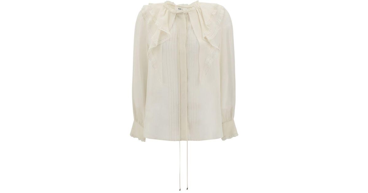 Chloé Silk Blouse With Pleated Details in White | Lyst