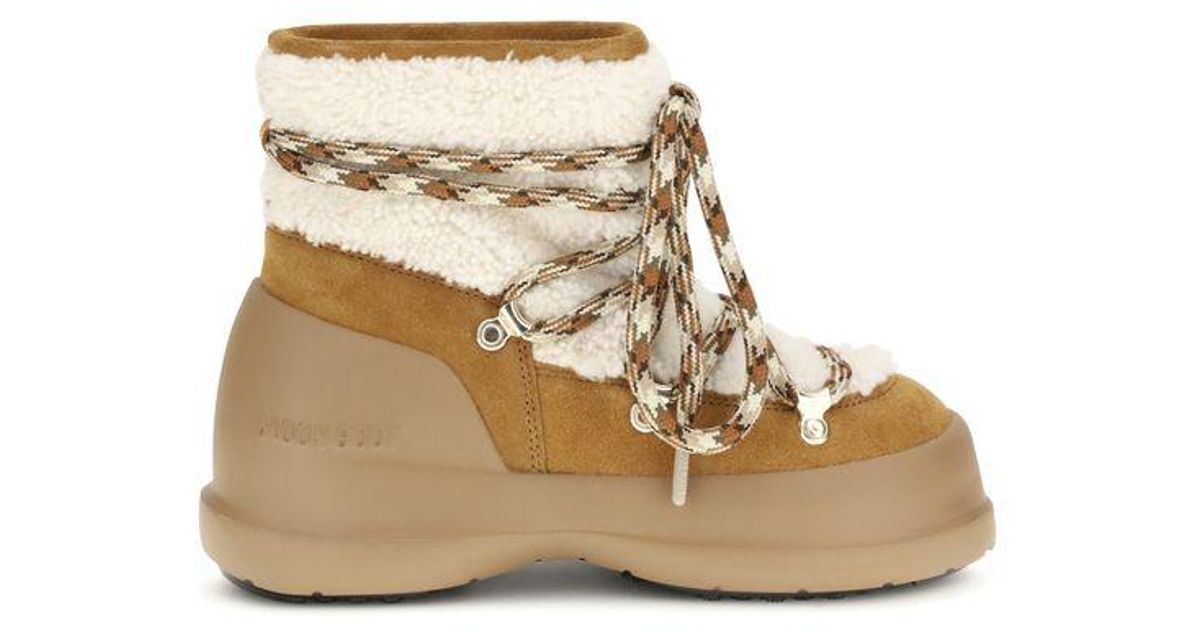 Moon Boot Luna Shearling Ankle Boots in Natural | Lyst UK